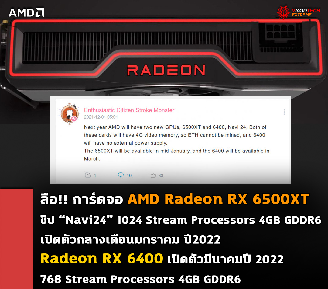 ลือ!! การ์ดจอรุ่นเล็กพร้อมเปิดตัว AMD Radeon RX 6500XT เปิดตัวกลางเดือนมกราคมและ RX 6400 เปิดตัว ...
