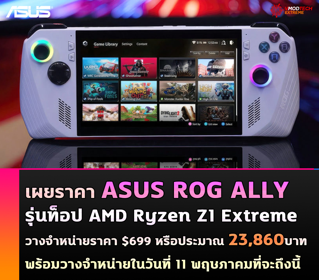เผยราคา ASUS ROG Ally รุ่นท็อป AMD Ryzen Z1 Extreme APU วางจำหน่ายในราคา $699 หรือประมาณ 23,860 ...