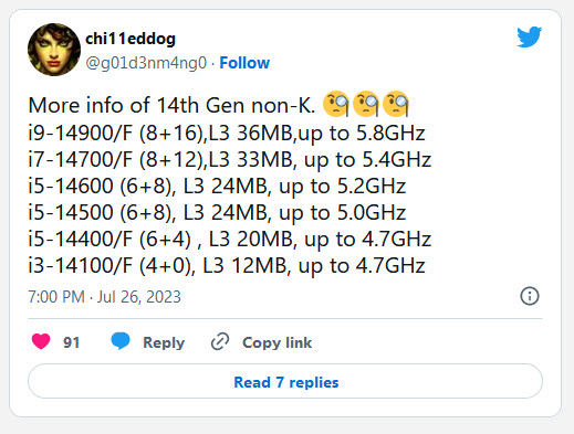 ลือ!! ซีพียู Intel 14th Gen Core ในรุ่น non-K “Raptor Lake Refresh ... ลือ!! ซีพียู Intel 14th Gen Core ในรุ่น non-K “Raptor Lake Refresh ...