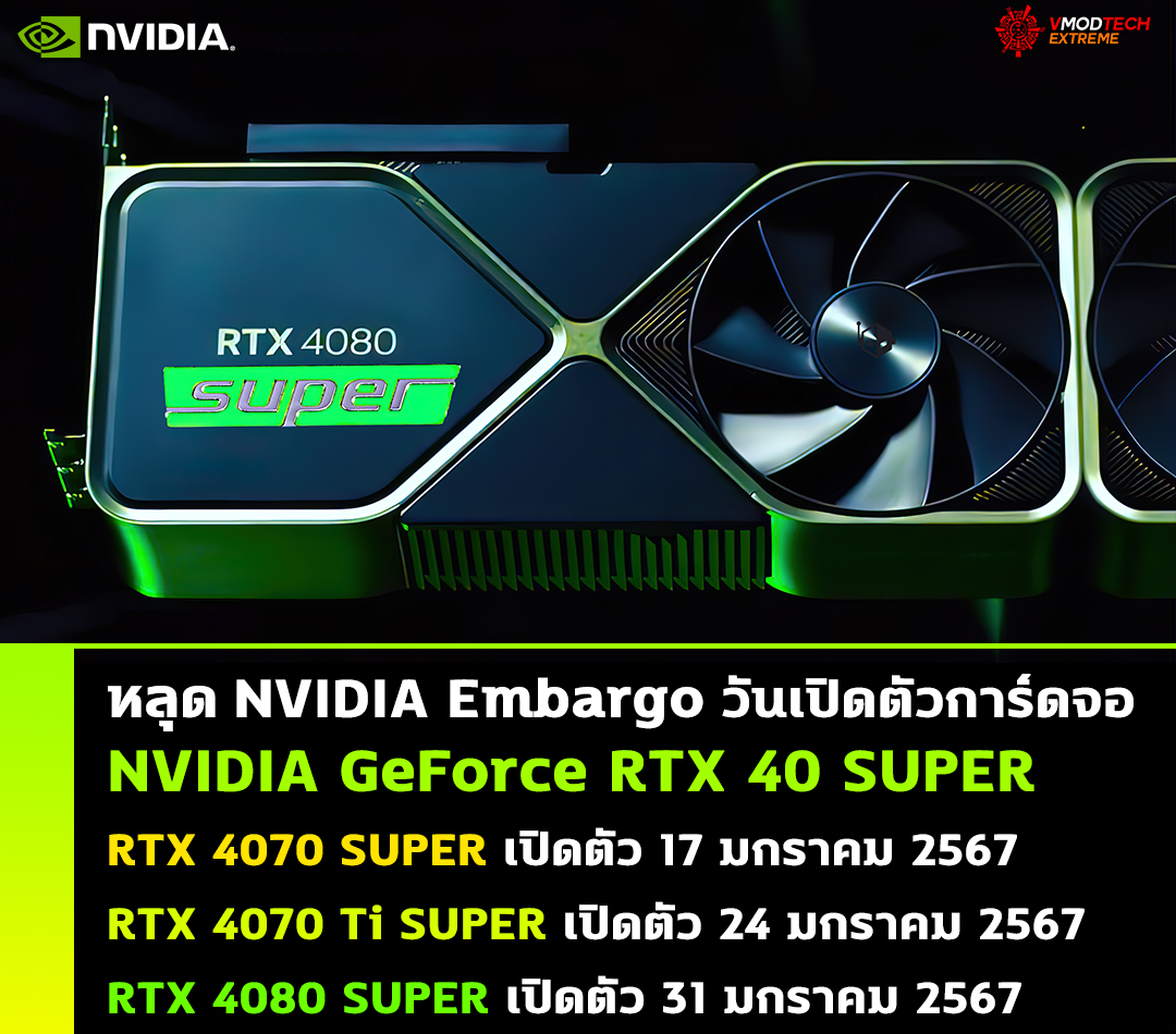 หลุด NVIDIA Embargo วันเปิดตัวการ์ดจอ NVIDIA GeForce RTX 4080 SUPER, RTX 4070 Ti SUPER และ RTX ...