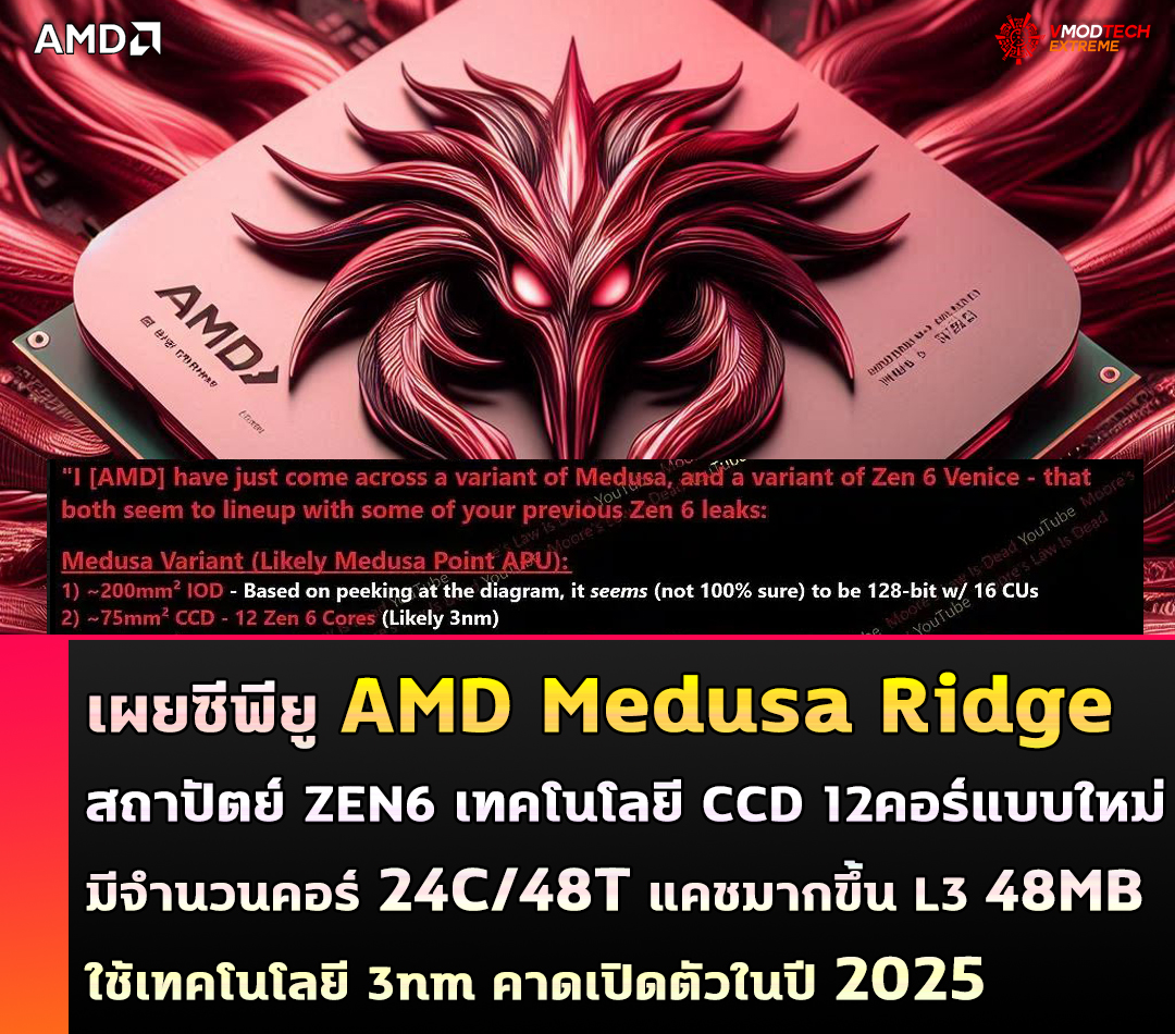Welcome to Vmodtech.com : | เผยซีพียู AMD Medusa Ridge สถาปัตย์ ZEN6 ใช้สถาปัตย์ CCD 12คอร์แบบ ...