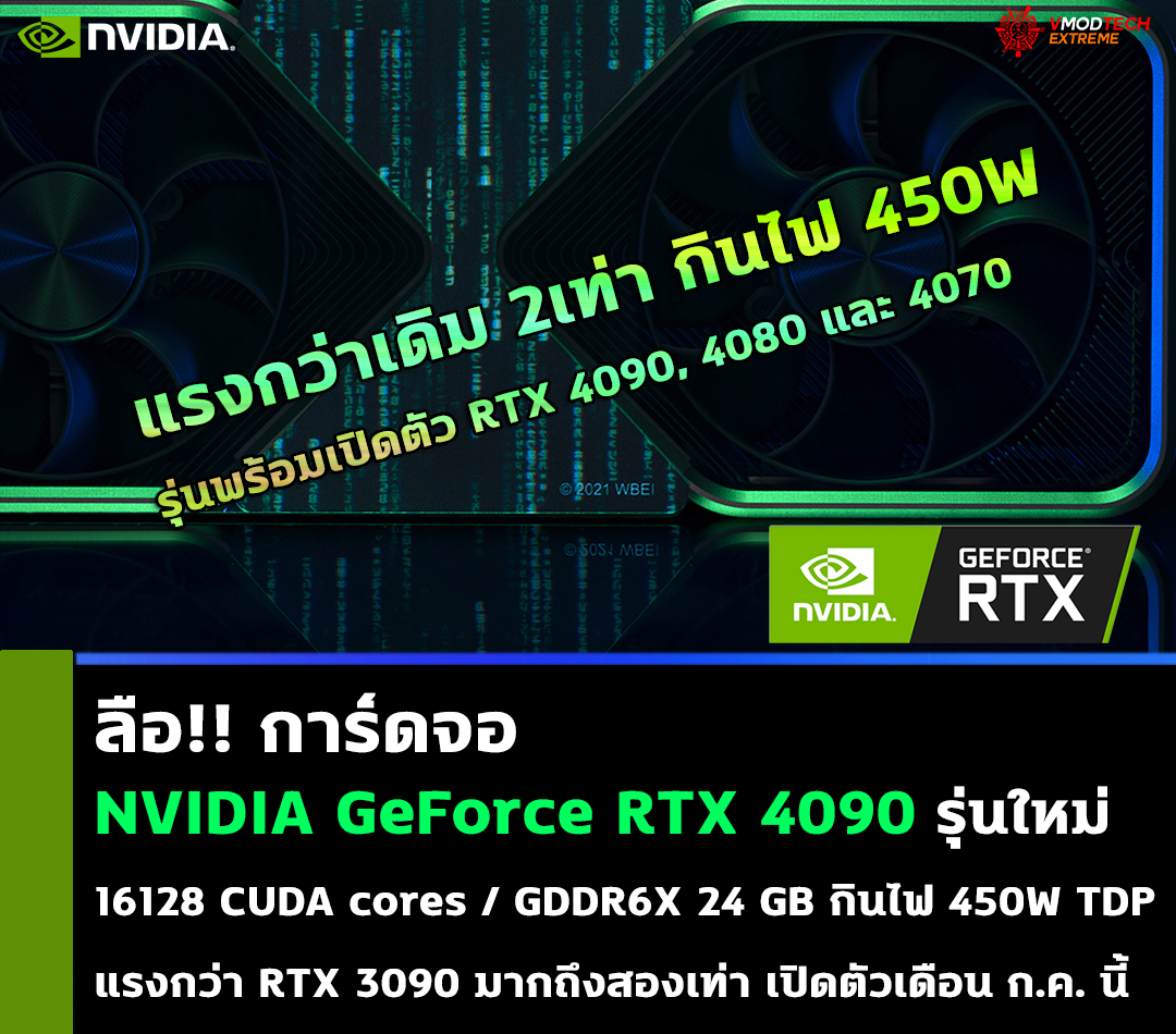 ลือ!! การ์ดจอ NVIDIA GeForce RTX 4090 รุ่นใหม่ล่าสุดมาพร้อมคูด้าคอร์ 16128 CUDA cores กินไฟ 450W ...
